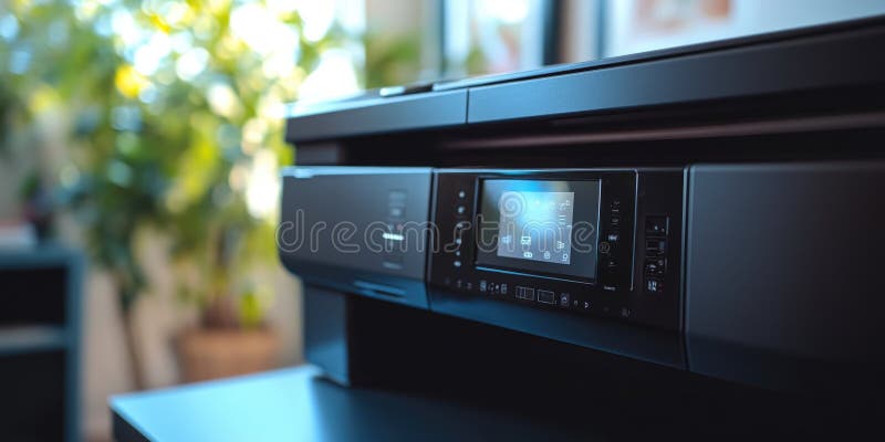 A Close-up View of a Printer Sitting on a Desk Stock Photo - Image of ...