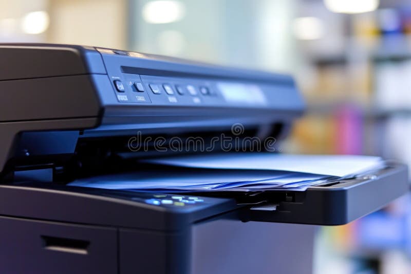 A Close-up View of a Printer Sitting on a Desk, Ready for Use Stock ...