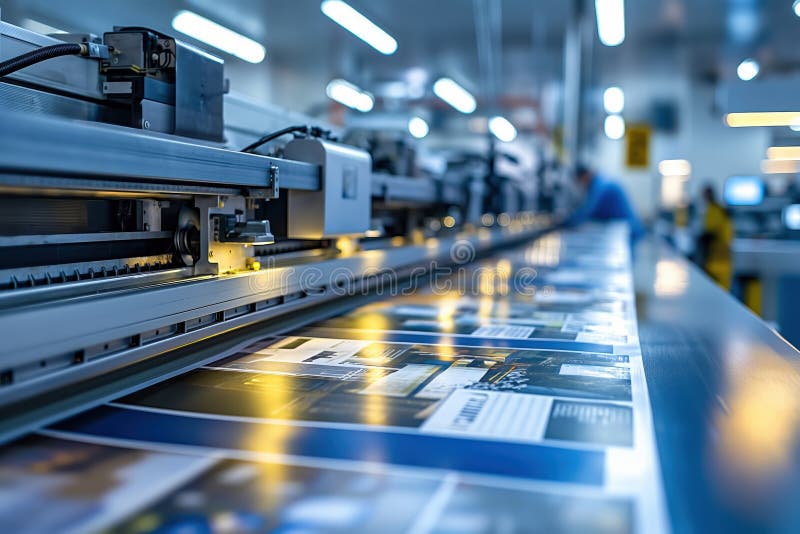Close-up View of a Printing Production Line Creating Vibrant Materials ...