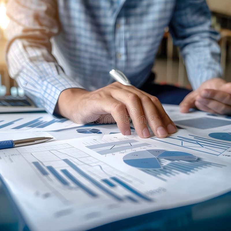 Close-up View of a Professional Analyzing Financial Graphs and Data ...