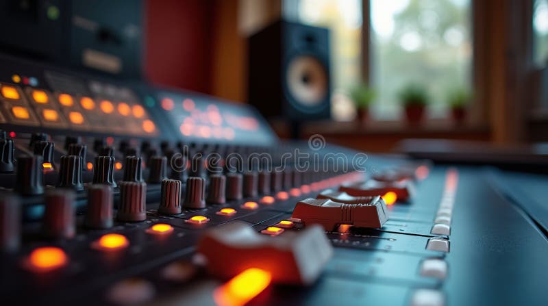Close-Up View of Professional Audio Mixing Console in Recording Studio ...