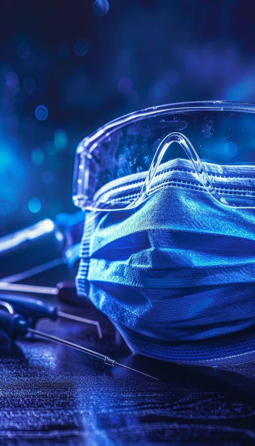 Close Up View of Protective Safety Goggles and Face Mask for Increased ...