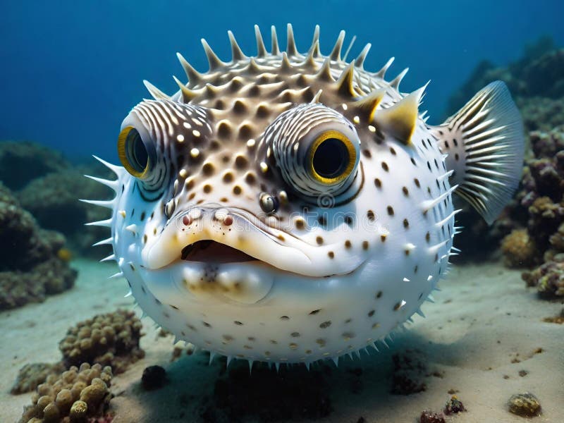 Close Up View of Puffer Fish in the Sea Stock Illustration ...