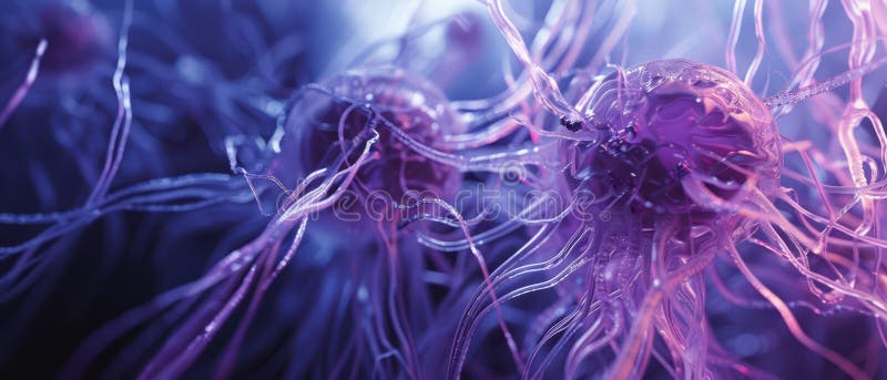 Close-Up View of Purple and Blue Cells with Intricate Structures Stock ...