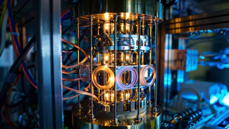 Close-up View of a Quantum Computer with a Complex Network of Wires, a ...