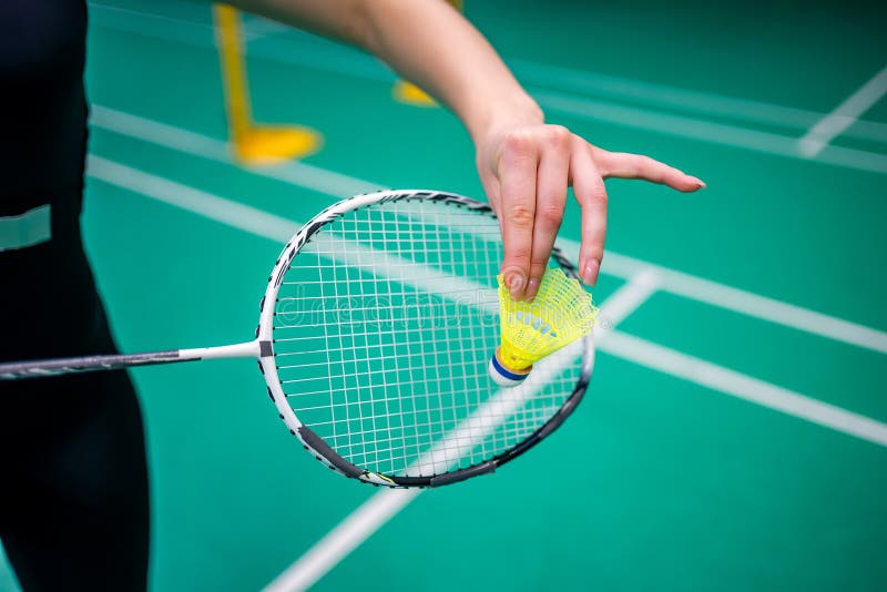 Close Up View of Racket and Shuttlecock, Practicing Serve before ...