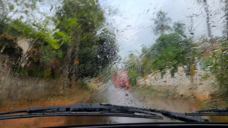 Close Up View of Rain Drops on Car& X27;s Wide Screen. Stock Image ...