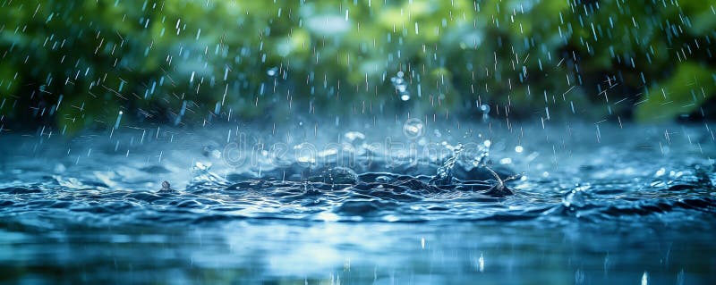 Raindrops Splashing on Water Surface Stock Photo - Image of green ...