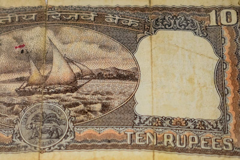 Close Up View of Rare Ten Rupee Note on the Table, Old Indian Currency ...