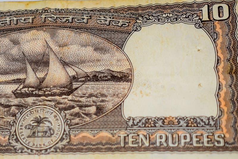 Close Up View of Rare Ten Rupee Note on the Table, Old Indian Currency ...