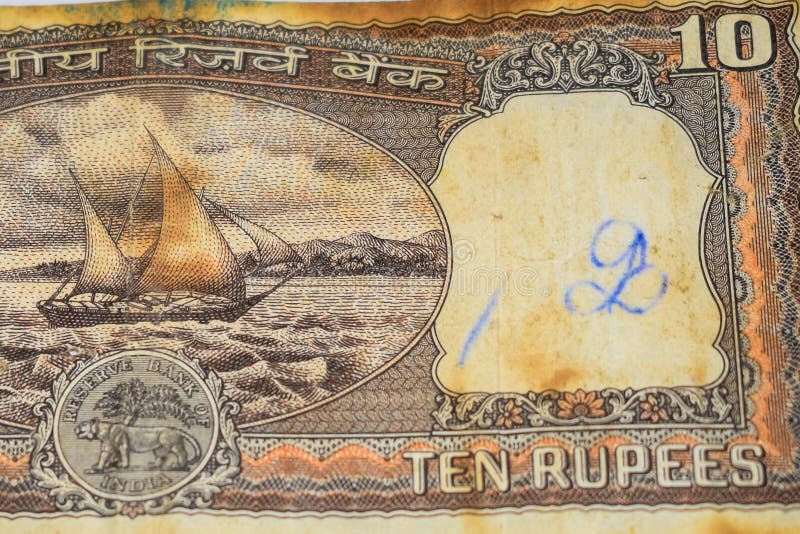 Close Up View of Rare Ten Rupee Note on the Table, Old Indian Currency ...