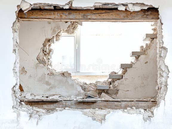 Rough Rectangular Hole in White Plaster Wall Showing Interior Stock ...