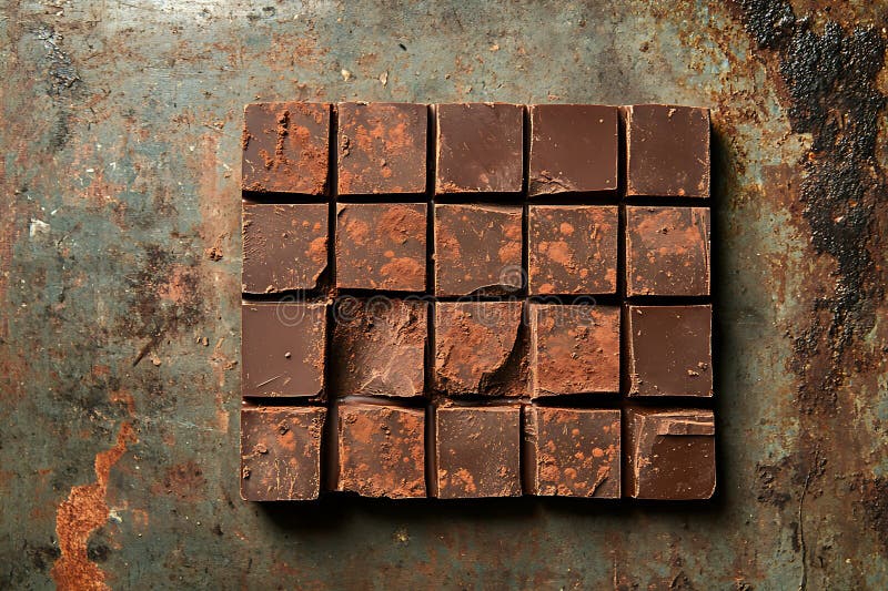 A Close-up View of a Rectangular Slab of Dark Chocolate, Broken into Individual Squares on a ...