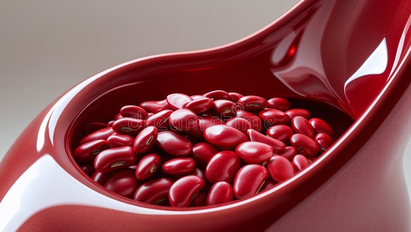 Close Up View of Red Bean Shaped Objects Clustered within Curved Red ...