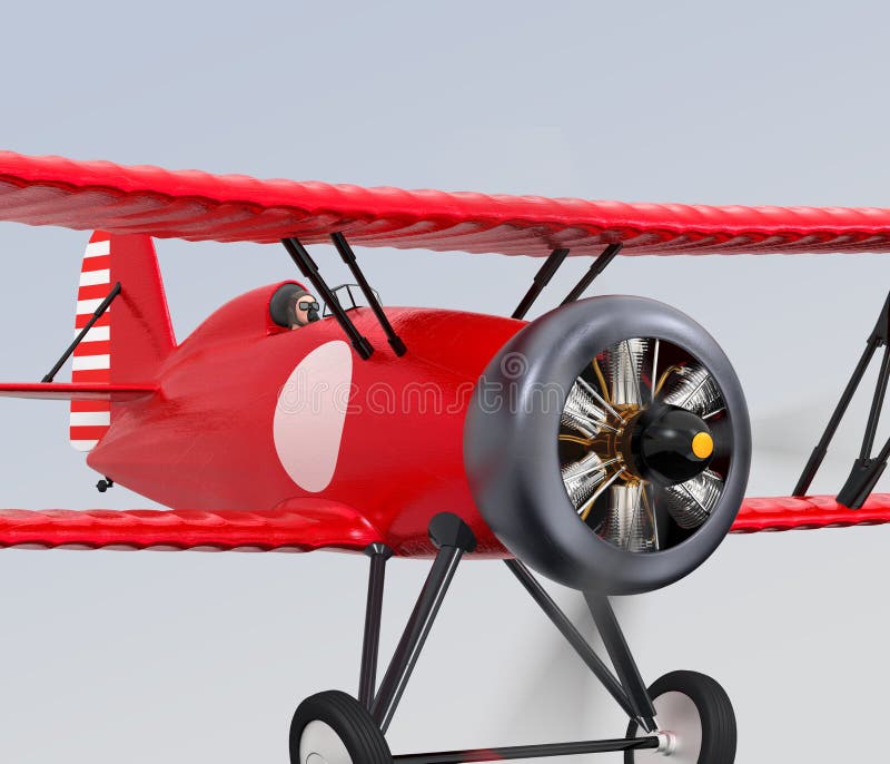 Close Up View of Red Biplane Flying in the Sky. Stock Image - Image of ...