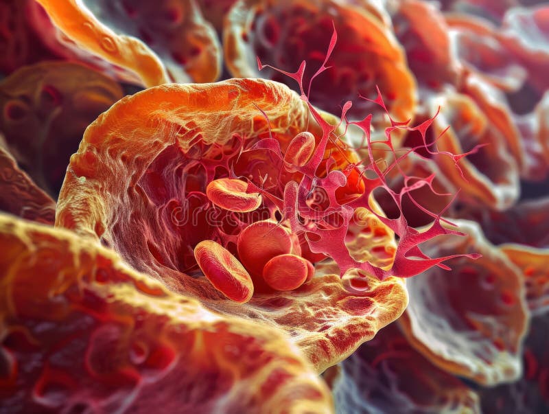 A Close-up View of a Red Blood Cell and Bacteria Interaction Stock ...