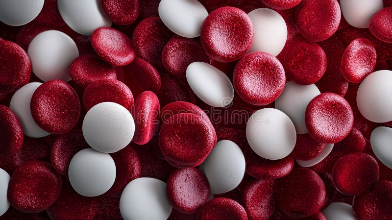 A Close-up View of Red Blood Cells and White Blood Cells. the Cells are ...