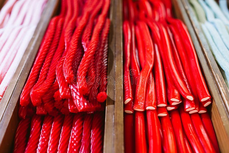 Close Up View of Red Candies in a Market Stock Photo - Image of market ...