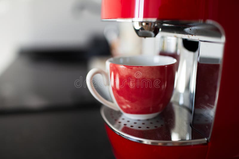 Close-up View of Red Espresso Machine and Small Cup Stock Image - Image ...