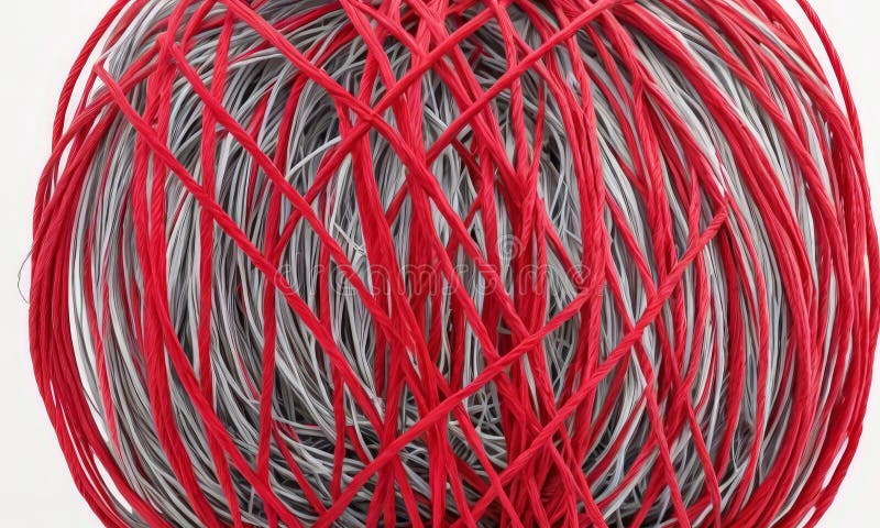 Close-up View Red and Gray Yarn Ball, with the Yarn Twisted in Circular ...