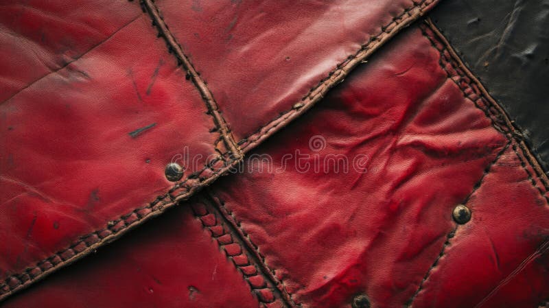 Close-Up View of Red Leather Texture with Stitching Stock Illustration ...