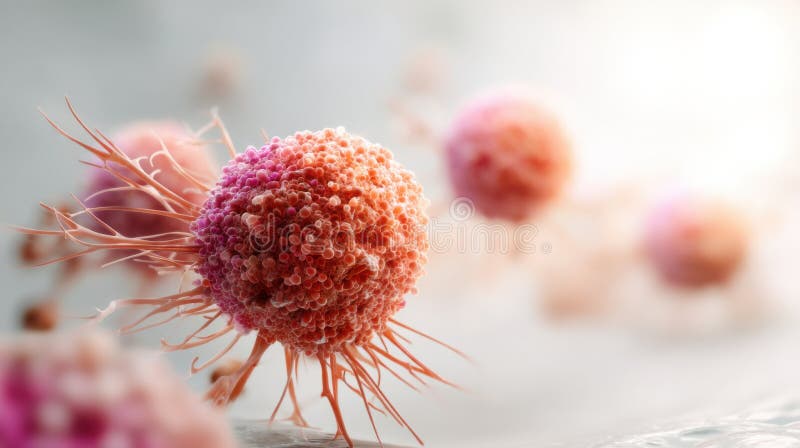 Close-up View of Red and Pink Immune Cells Interacting Under a ...