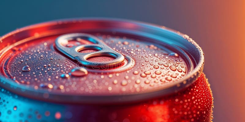 A Close Up View of a Red Soda Can with Droplets Stock Photo - Image of ...