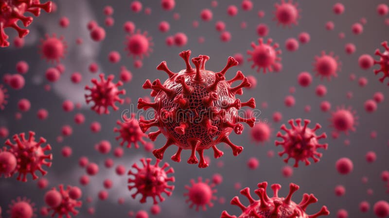 Close-up View of Red Virus Particles with Spiky Surface Structure Stock ...