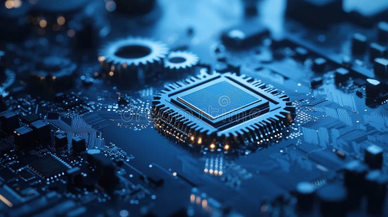 The Close-up View Reveals Gears and a Microprocessor on a Circuit Board ...