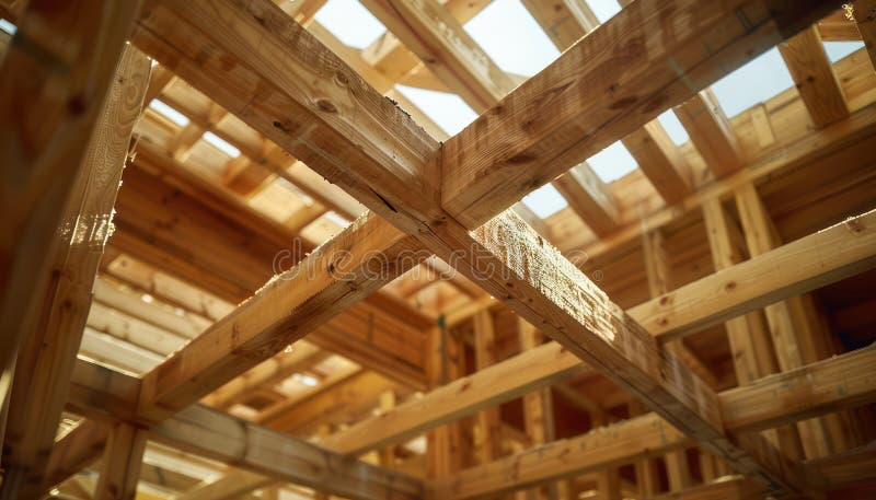 Intricate Timber Beam Roofing Framework at a Development Site a Close ...