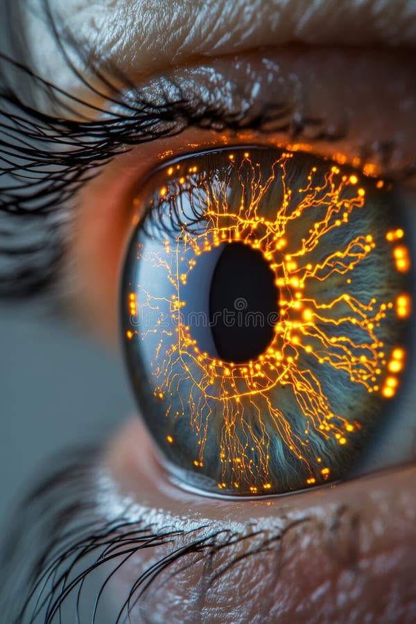 A Close-up View Reveals a Striking Human Eye Featuring Vibrant Orange ...