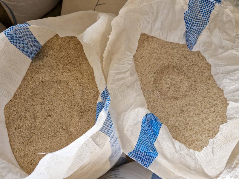 Close Up View of Rice in a Sack Stock Photo - Image of isolated, pile ...