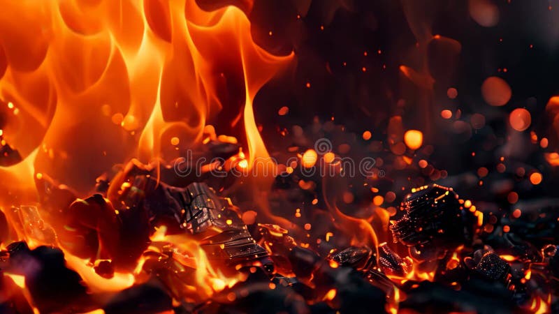 Close Up View of a Roaring Fire with Swirling Flames and Floating ...