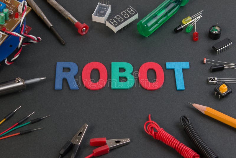 Close Up View of Robot Kit Consisting Control Boards, Tools. Stock ...