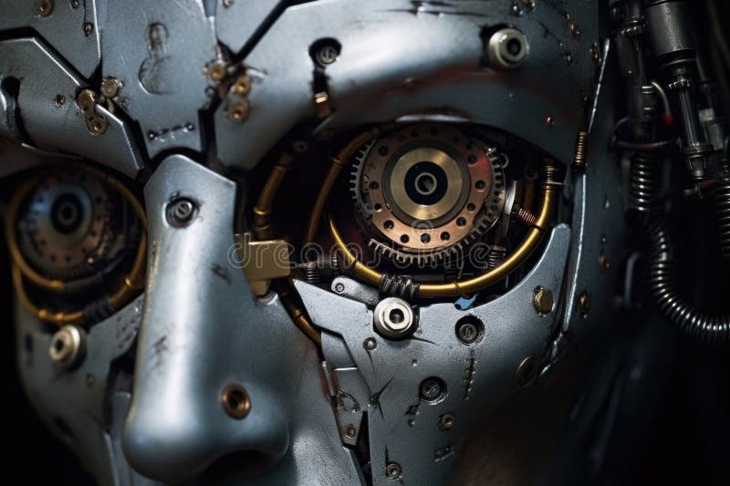 Close-up View of a Robot S Face Showing Mechanical Details and Gears ...