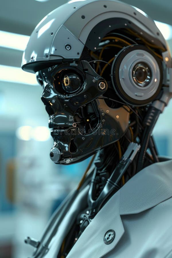 A Close-up View of a Robot S Head and Face with Robotic Features Stock ...