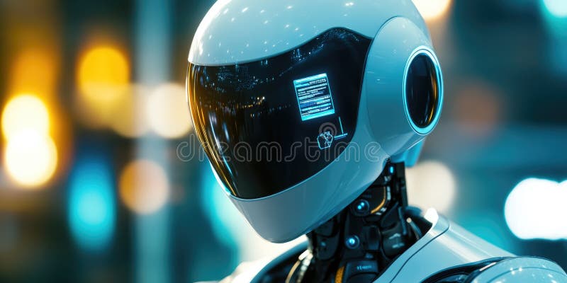 A Close-up View of a Robot S Head, Wearing a Helmet for Protection ...