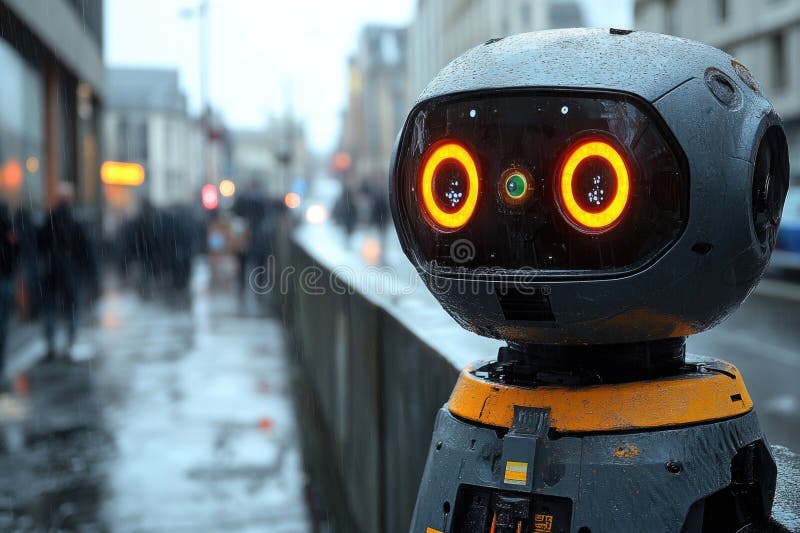 A Close-up View of a Robot Standing on a City Street Stock Image ...