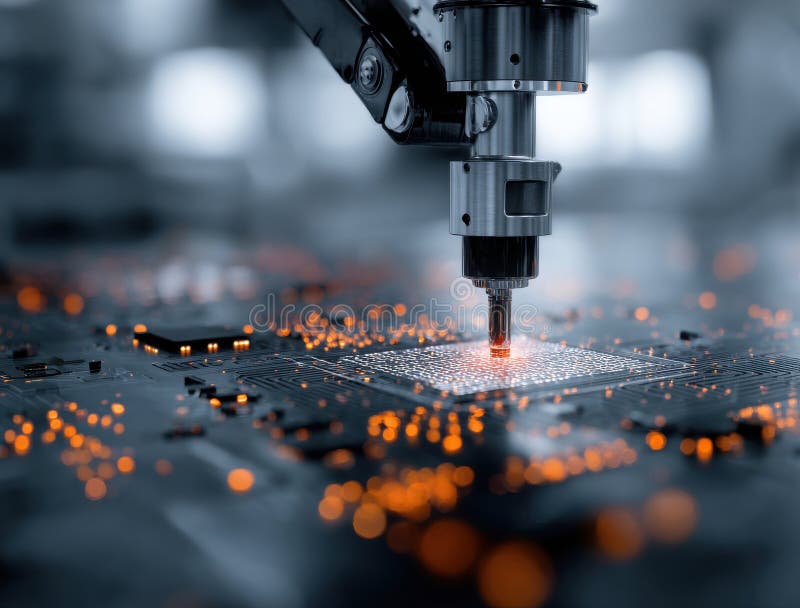 Robotic Arm Assembling Circuit Board Precision Automation in Industrial ...