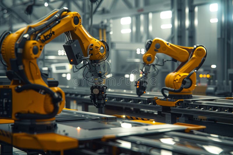 A Modern Manufacturing Plant Featuring Advanced Robotic Arms and ...