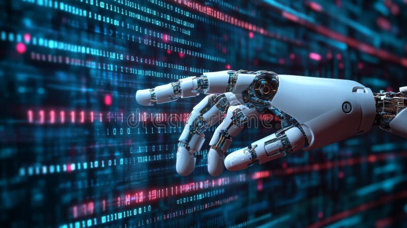 Close-Up View of Robotic Hand Manipulating Data in Digital Context ...