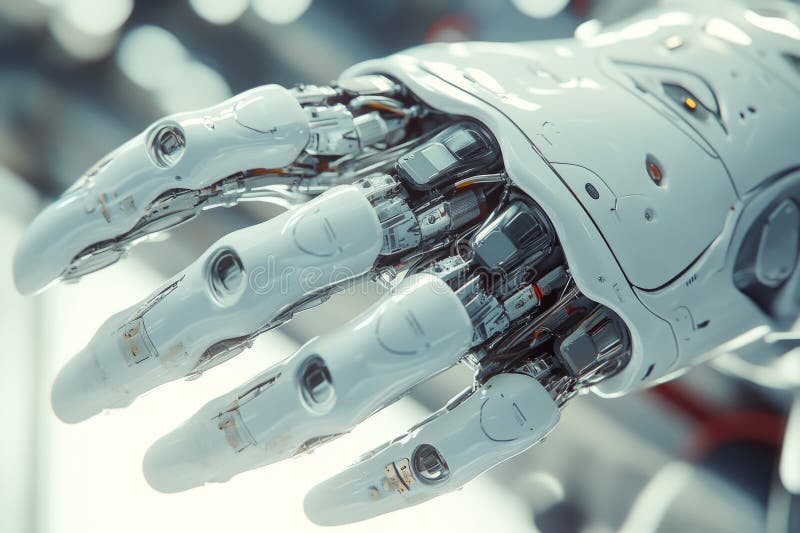 A Close-up View of a Robotic Hand Shows Intricate Details and Advanced ...
