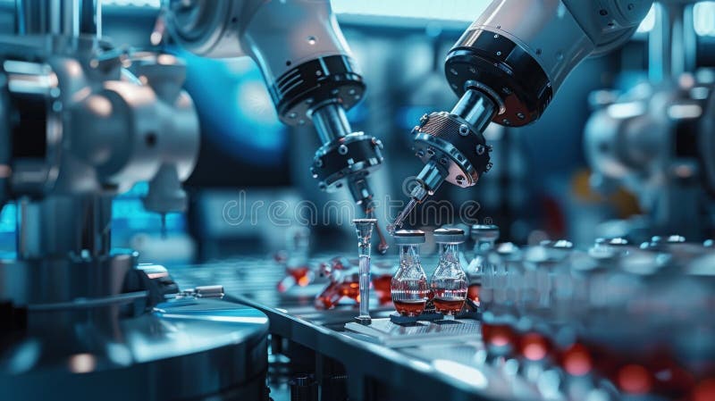Automated Machine Working On Bottles In A Factory Stock Image Image Of Automated Bottles