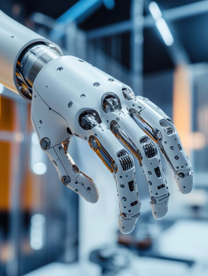 A Close-up View of a Robotic Prosthetic Hand Delicately Holding a Small ...