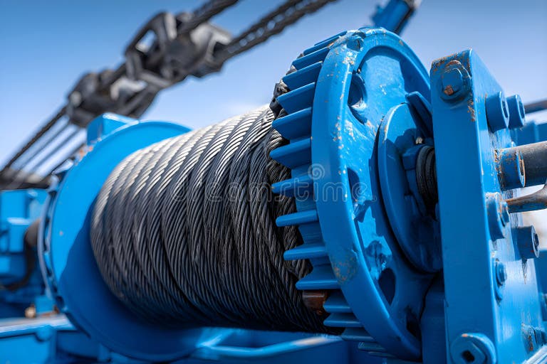 Powerful Steel Cable Winch Pulling with Industrial Crane on ...