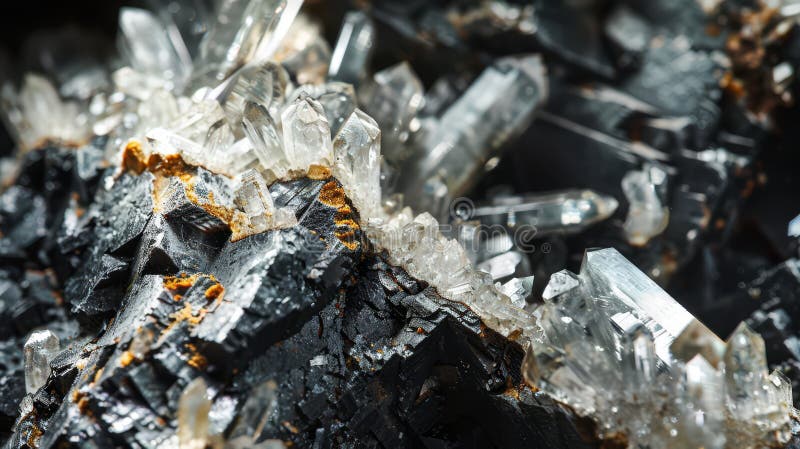 Close-Up View of Quartz Crystals Growing on Pyrite Stock Photo - Image ...