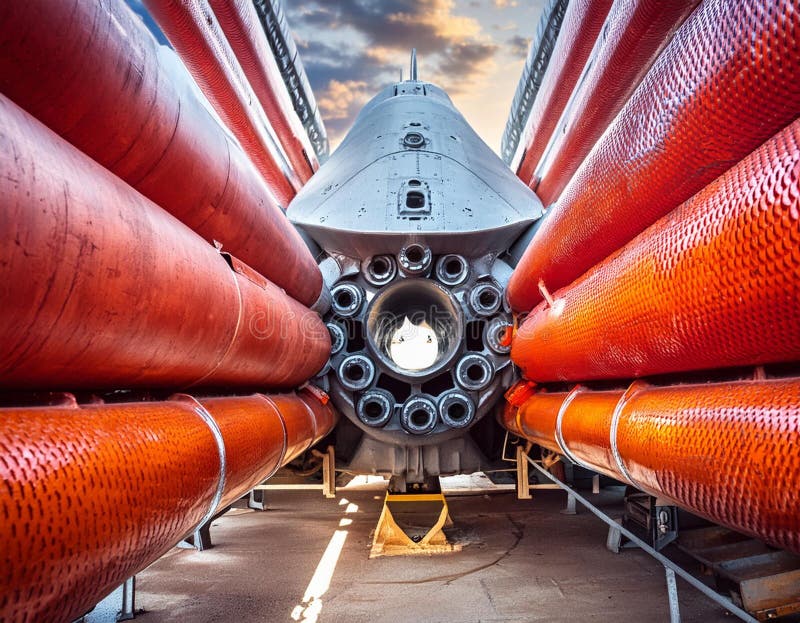 Close-up View of a Rocket Engine with Bright Orange Fuel Tanks, AI ...