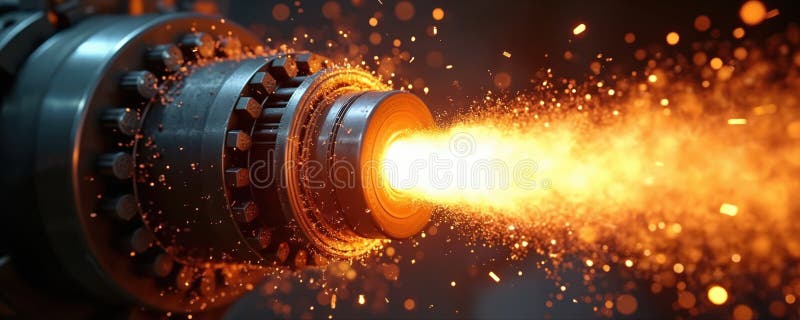 Close-up View of Rocket Engine Test with Bright Flames, Intricate ...