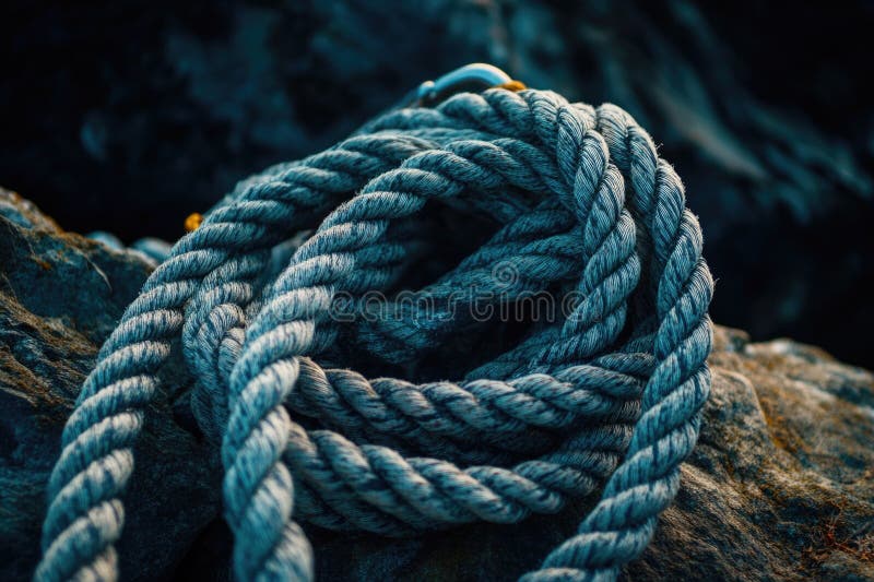 A Close-up View of a Rope Coiled Around a Rock Stock Image - Image of ...