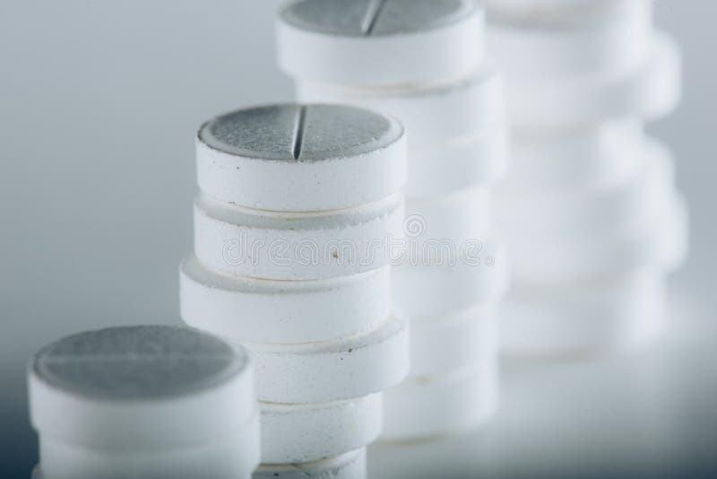 Close-up View of Round White Tablets Stacked Stock Image - Image of ...